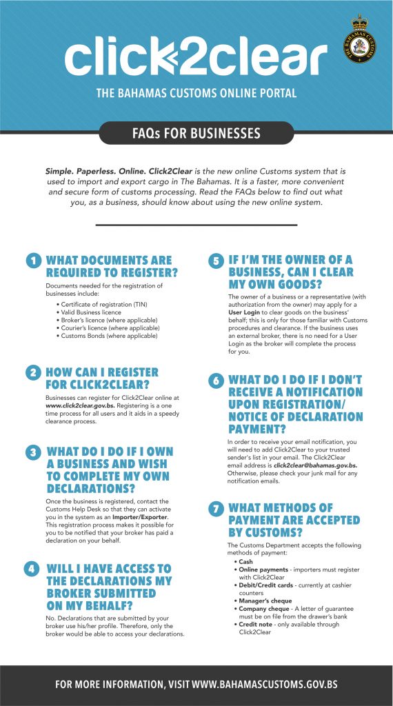 Click2Clear: Frequently Asked Questions (Flyers) - The Bahamas Customs ...