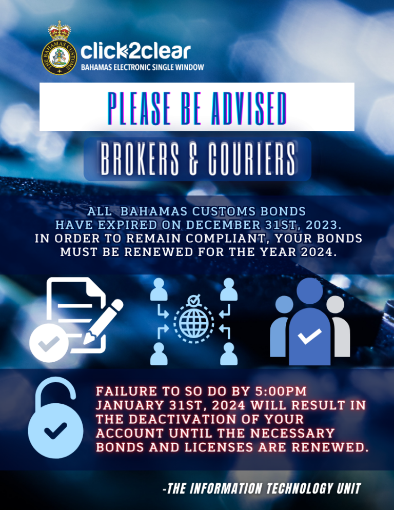 Licenses and Bonds for the Year 2024 are Due - The Bahamas Customs ...