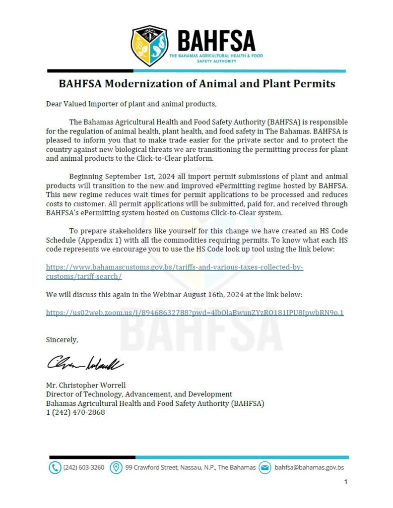 BAHFSA’s ePermitting- BAHFSA Modernization of Animal and Plant Permits ...