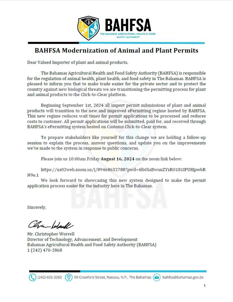 BAHFSA’s ePermitting- BAHFSA Modernization of Animal and Plant Permits ...