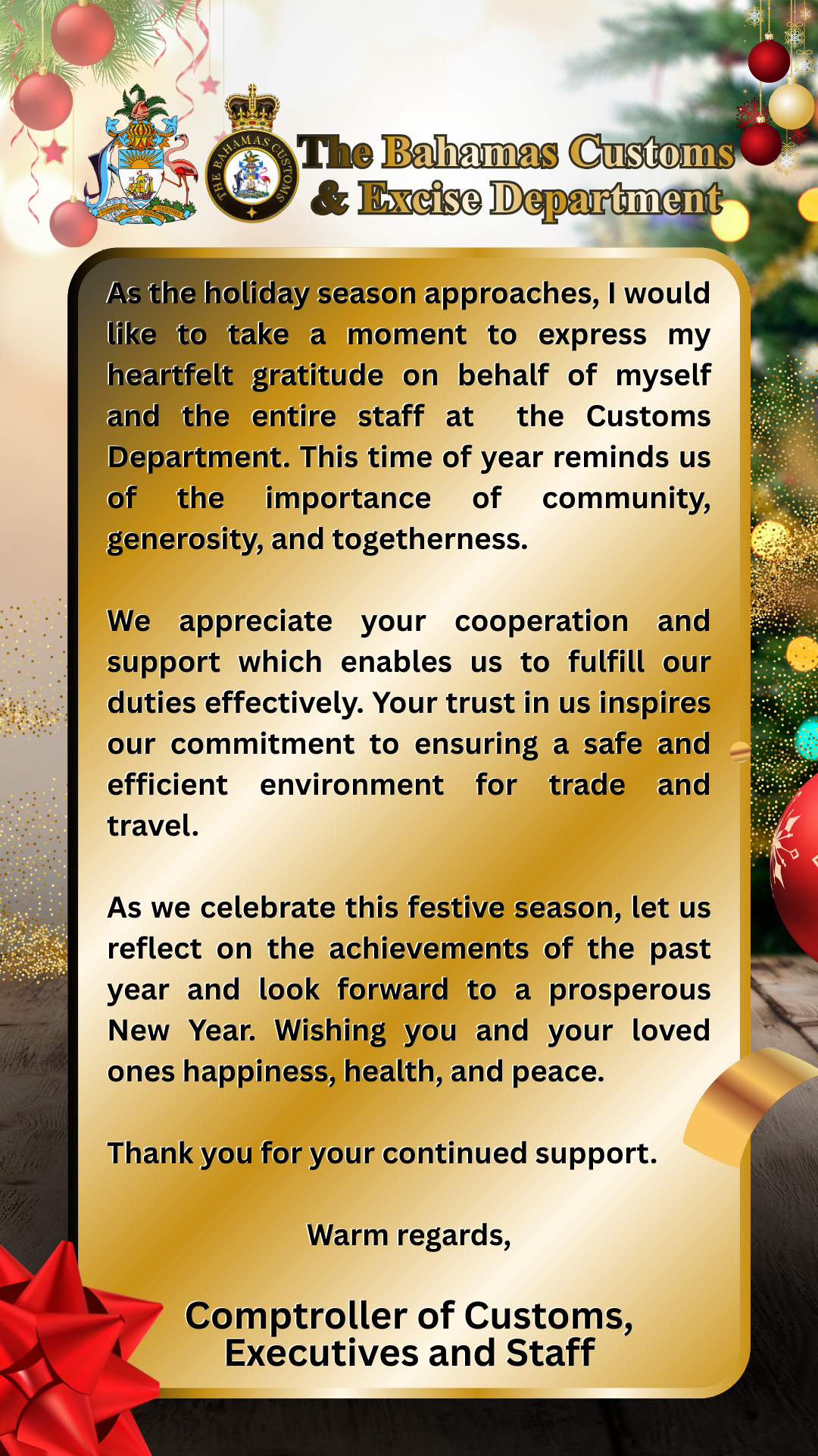 Christmas Message from The Comptroller of Customs - The Bahamas Customs ...